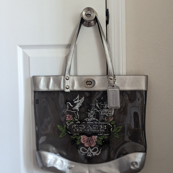 Coach | Bags | Coach Graffiti Pvc Clear Transparent Tote Bag In Silver ...